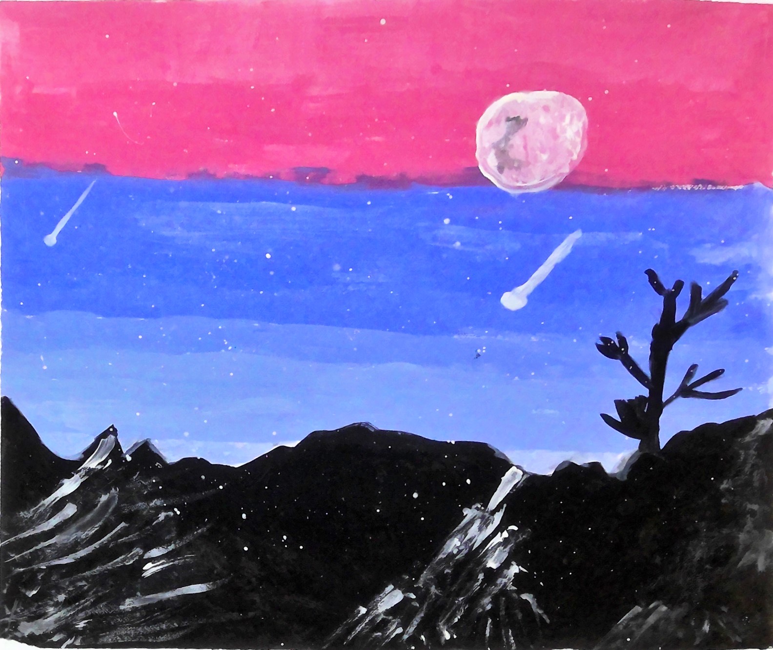 Dark and delightful night on the mountains| Art by 10 yr old